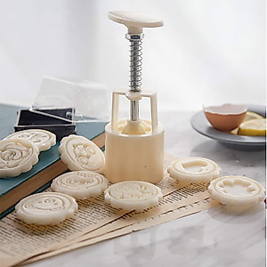 Mooncake Molds 50g with 8 Stamps, Chinese Mid-Autumn Festival Cookie Stamp Set Hand Press Moon Cake Mold DIY Pastry Tool Fondant Cutters Set for Gum Paste, Sugarcraft Candy, Cake Molds for Baking