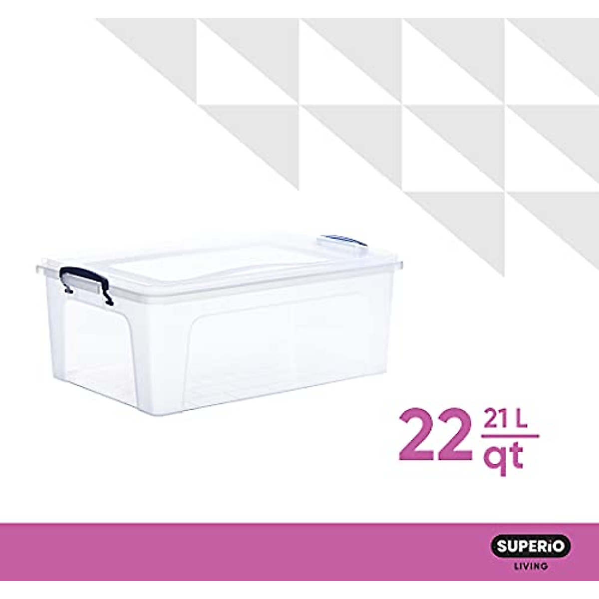 Superio 22 Qt Clear Plastic Storage Bins with Lids and Latches, Organizing Containers, Stackable Plastic Tote for Household, Garage, School, and Office, 2 Pack