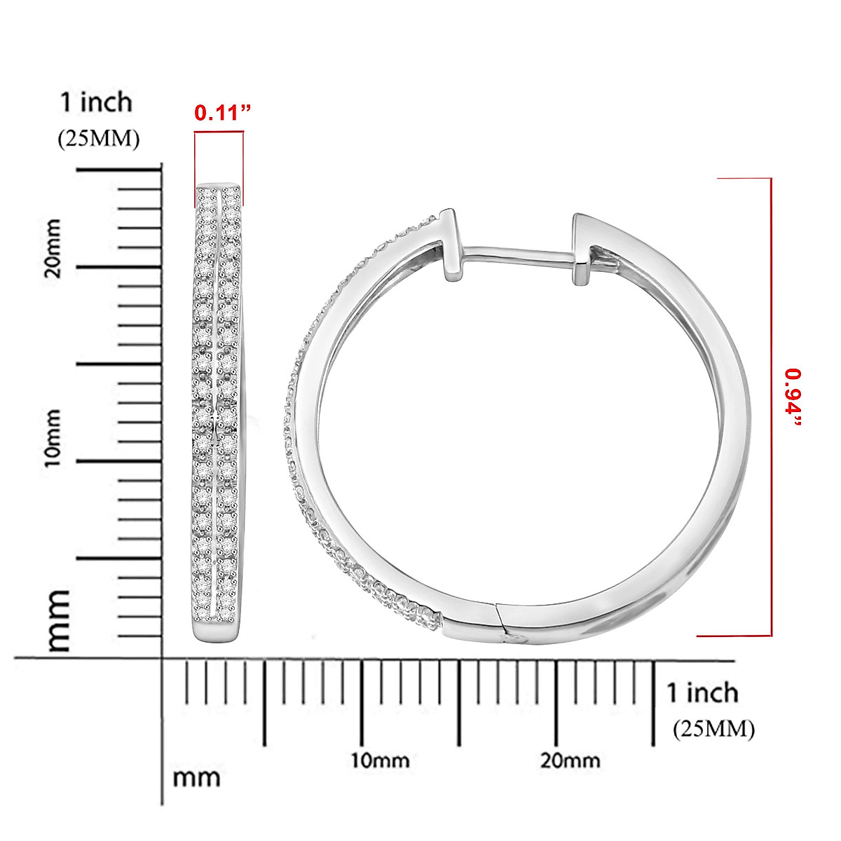 NATALIA DRAKE 1/4 Cttw Diamond Hoop Earrings for Women in Rhodium Plated 925 Sterling Silver Color I-J/Clarity I2-I3