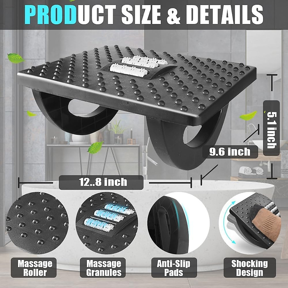 CEECOLES Foot Rest Under Desk at Work with Rocking Design, Ergonomic Foot Stool with Massage Rollers for Pain Relief, Shake Design Footrest with Massage Surface Leg Rest Pain Relief for Office Desk