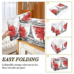 Krafig Abstract Art Paris Eiffel Tower Foldable Storage Box Large Cube Organizer Bins Containers Baskets with Lids Handles for Closet Organization, Shelves, Clothes, Toys