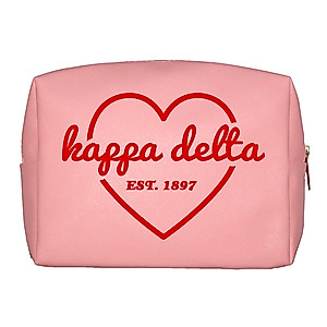 Sorority Shop Kappa Delta Makeup Bag - Multi-Purpose PU Leather, Water-Resistant Makeup travel bag with Licensed Design and Zipper Closure, Perfect Kappa Delta Sorority Gifts for Women