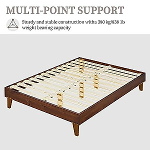 Yaheetech Queen Bed Frame Deluxe Natural Solid Pine Wood Platform Bed, Reserved Holes for DIY Headboard/Wooden Slats Support/7.5″ Clearance Space/No Noise/Easy Assembly, Smoked Walnut Queen Bed