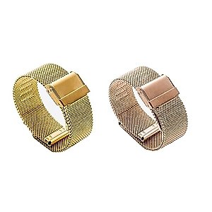 QIANMENG 2pcs SmartWatch Watch Bands, 10-22MM Milanese Mesh Woven Metal Watch Strap Quick Release Replacement Band With Connecting Pin (Color : Gold+Rose Gold, Size : 14MM)