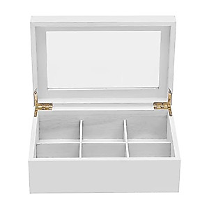 Wooden Tea Box Organizer, Mordern White Tea Organizer with Clear Lid, Tea Bag Holder for Cabinet, Tea Caddy Chest Large Capacity Tea Storage Containers Suitable for Tea, Coffee and Sugar Bags