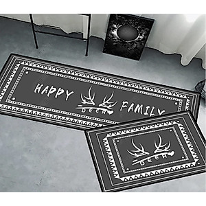 Kitchen Rug Mats Made of 95% Polypropylene 2 Pieces Soft Kitchen Mat for Kitchen, Floor Home, Office, Sink, Laundry,Specialized in Anti Slippery and Machine Washable(16"x48"+16"x24") (Black)