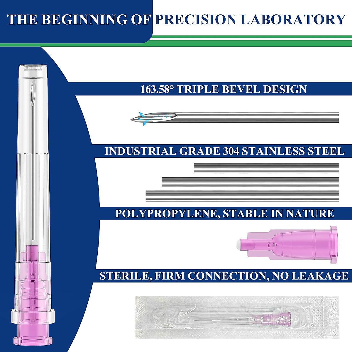 100Pcs 18G 1.5 Inch (38MM) Luer Lock Needle Scientific Lab Tools for Measuring, Refilling Ink, Industrial and Crafts Individually Packed
