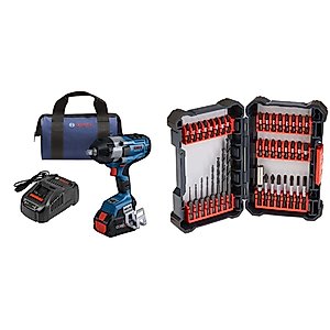 Bosch GDS18V-740CB14 PROFACTOR 18V Connected 1/2 In. Impact Wrench with Friction Ring Kit with (1) CORE18V 8.0 Ah PROFACTOR Performance Battery &BOSCH 40 Piece Impact Tough Drill Driver Custom Case