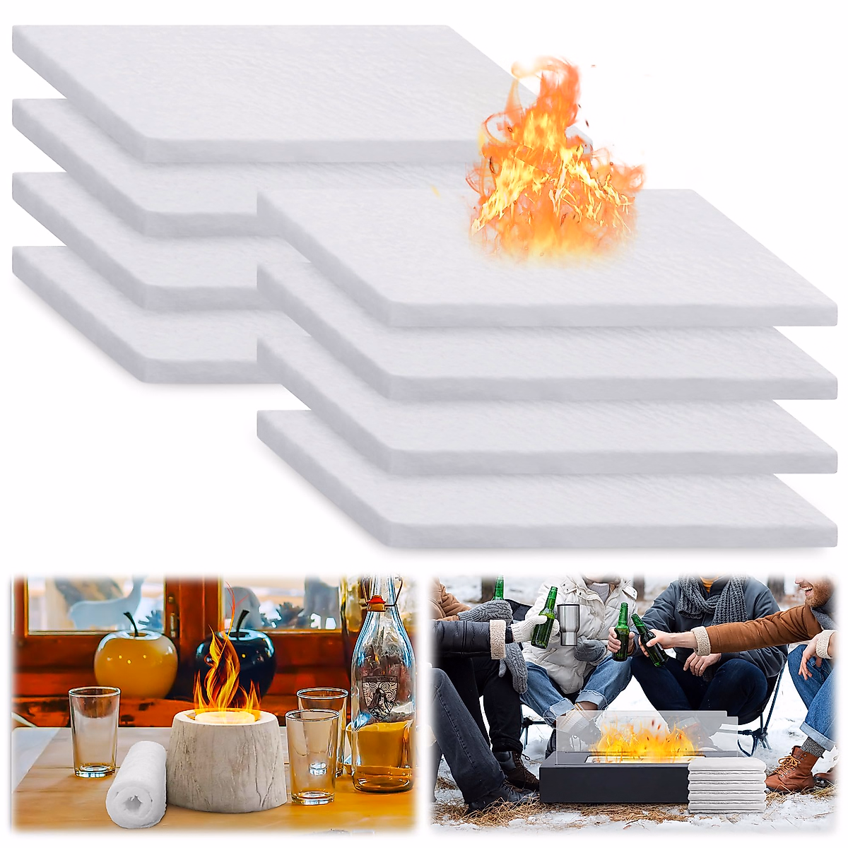 Pack 8 Ceramic Wool Wick for Tabletop Fire Pit Extended Burn Time, Ceramic Wool Sponge Insulation Ethanol Fireplace Fuel Wick Sponge for Tabletop Alcohol Fireplaces (8INx6IN)