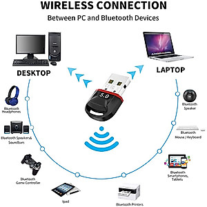 GAROGYI USB Bluetooth Adapter for PC, 5.0 Bluetooth Dongle Receiver Supports Windows 11/10/8.1/8/7/XP for Desktop, Laptop, Mouse, Keyboard, Printers, Headsets, Speakers
