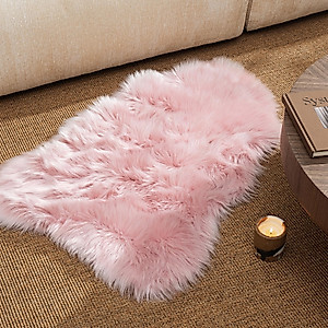 Ashler Faux Fur Rug, Fluffy Shaggy Area Rug 2 x 3 Feet Sheepskin Fur Rug, Pink Fuzzy Rug Machine Washable Shag Rug, Nursery Decor Throw Rugs for Bedroom, Kids Room, Living Room