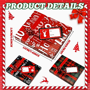 24 Pcs Christmas Gift Card Box Holders with 24 Pcs Paper Gift Tags and Bows Xmas Present Wrap Boxes Set for Teacher Christmas Holiday Party Favor Decor (Plaid, Elk, Tree, Snowflake, Character)