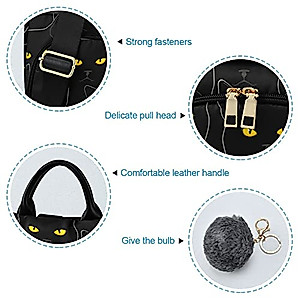Black Cats Print Casual Backpack for Women, Fashion Anti Theft School Travel Backpack Purse Full print Aesthetic with Fuzz Ball Key Chain, 13.4 × 5.9 × 15 inch
