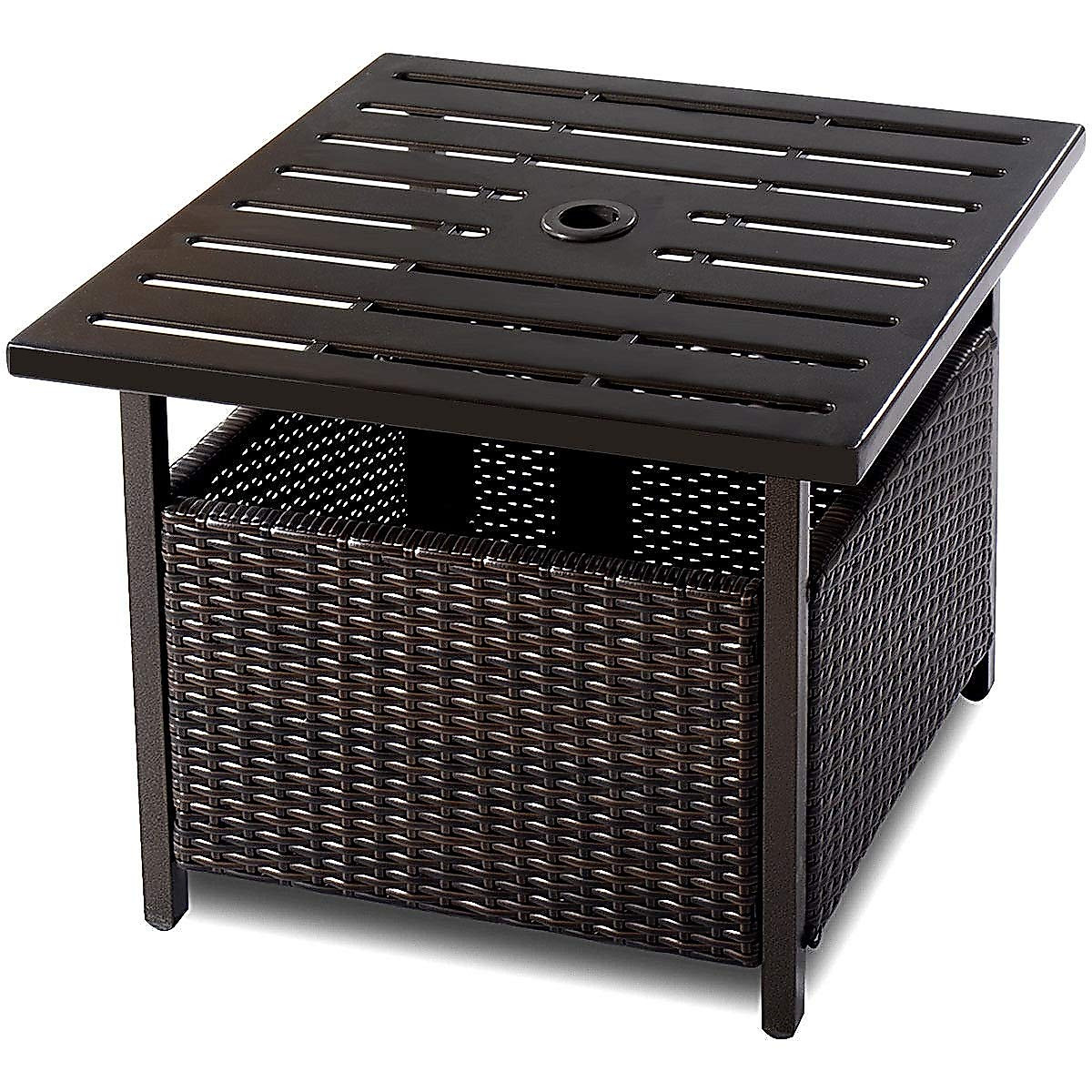 Outdoor Patio Rattan Wicker Steel Side Deck Table