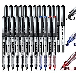 Shuttle Art RollerBall Pens, 25 Pack(21 black 2 blue 2 red) Fine Point Roller Ball Pens, 0.5mm Liquid Ink Pens for Writing Journaling Taking Notes School Office
