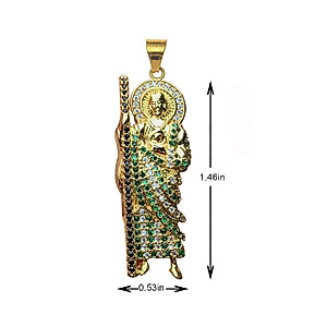 18K Gold Plated Saint Jude Necklace, 24In San Judas Tadeo Pendant Necklace (ST-1)