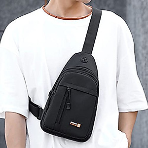 Fashion Chest Bag, Crossbody Daypack with Earphone Hole for Hiking Camping Outdoor Trip for Men & Women (Black)