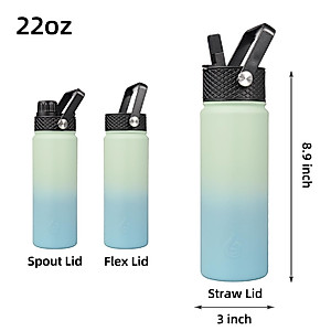 BJPKPK Insulated Water Bottles with Straw Lid, 22oz Cold & Hot Thermos, Stainless Steel Metal Water Bottle with 3 Lids, Reusable Thermos, Cups, Mugs for Daily Use-Mint