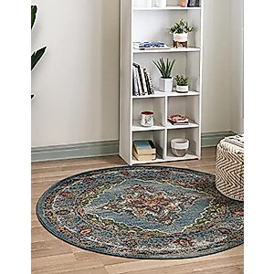 Unique Loom Isabella Collection Traditional Medallion Blue Round Rug (3' 3 x 3' 3)