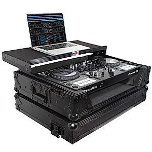 ProX XS-DDJ800 WLTBL Flight Case For Pioneer DDJ-800 Digital Controller W-Sliding Laptop Shelf and Wheels & 1U Rackspace-Black on Black