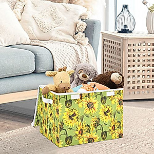 innewgogo Sunflowers Storage Bins with Lids for Organizing Baskets Cube with Cover with Handles Oxford Cloth Storage Cube Box for Books