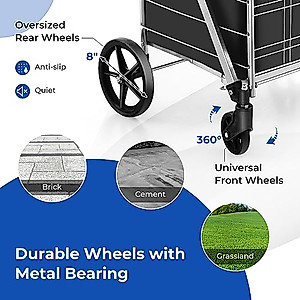 Goplus Shopping Cart for Groceries, Jumbo Upgraded Folding Grocery Cart with Waterproof Liner, 330 LBS Weight Capacity, 360° Rolling Swivel Wheels and Double Basket, Heavy Duty Foldable Utility Cart