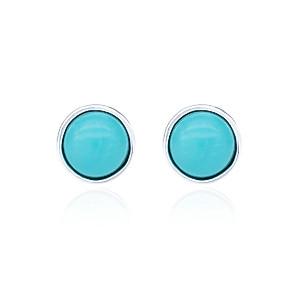 BLUEJOY “Elegance & Love” Natural Sleeping Beauty Turquoise Gemstone 6mm Dainty Stud Earrings in Sterling Silver for Women