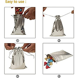 BEAVOING Pack of 50 5"x 7" Heavy Duty Silver Drawstring Organza Jewelry Pouches Wedding Party Christmas Favor Gift Candy Chocolate Bags(Silver, 5"x 7")
