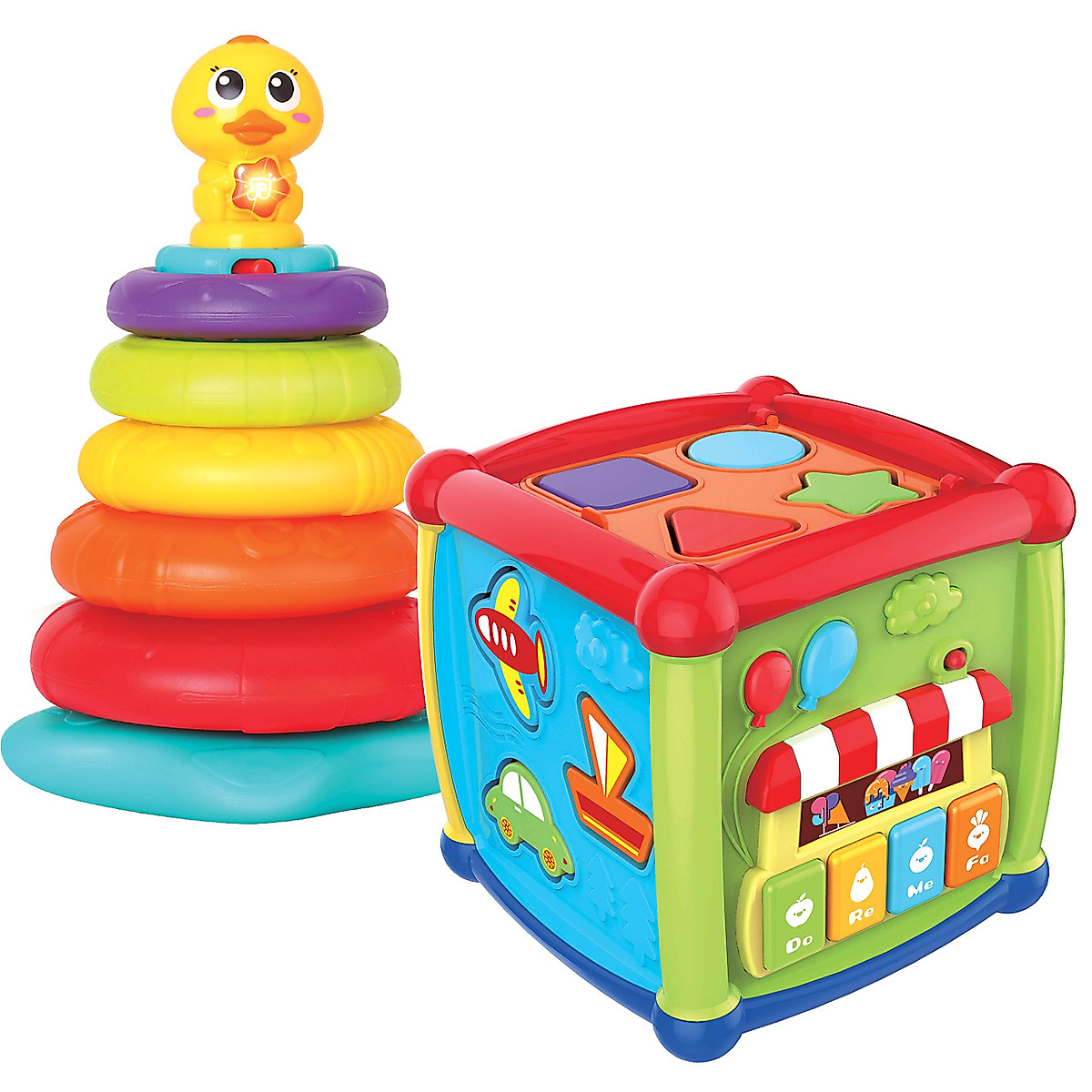 JOYIN Baby Activity Center Flashing Baby Stack Toys with Shape Color Sorting Alphabet Activity Cube Music Cute Toys