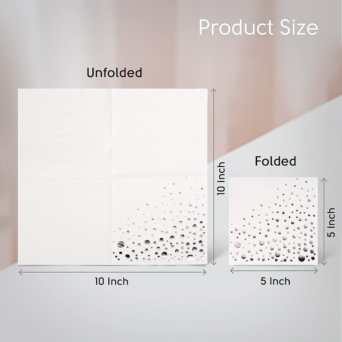 Stylish 5x5 Inch Silver Napkins - 100 Pack of White and Silver Cocktail Napkins - Disposable 3 Ply Beverage Napkins or Dessert Napkins - White Party Napkins for Wedding Napkins for Reception…