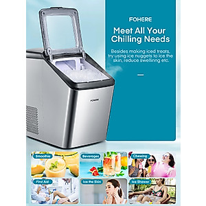 Nugget Ice Maker Countertop, Makes 33lbs Crunchy ice in 24H, 5.3lbs Basket, Self-Cleaning Pebble Ice Machine, Portable Ice Maker for Home/Kitchen/Office/Bar, FOHERE