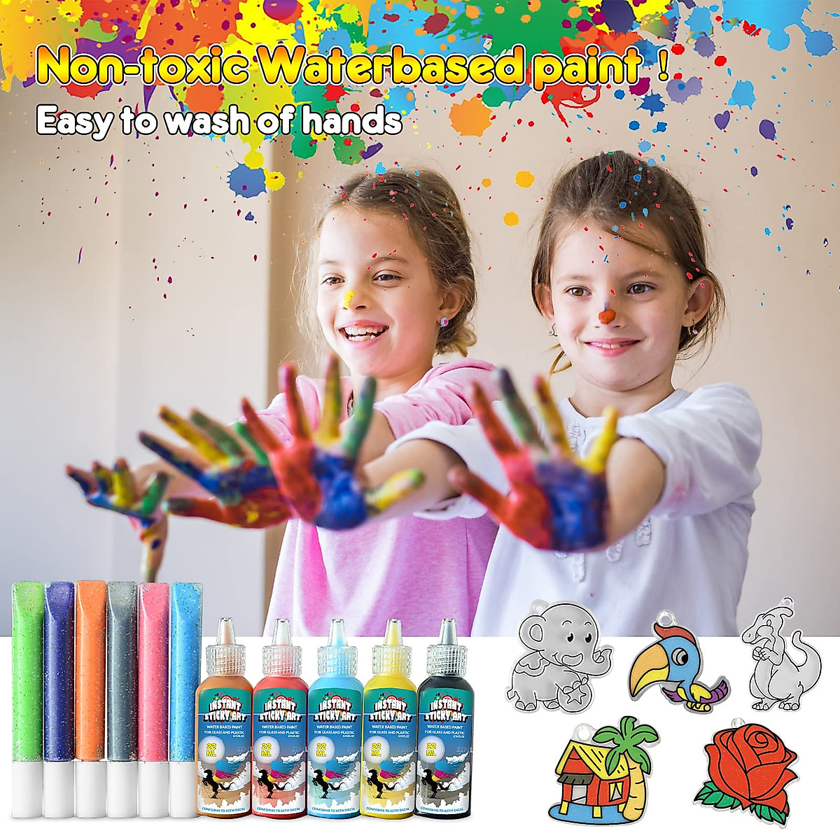 CAPKIT 36Pcs Suncatcher Kits for Kids, Window Art Kids Crafts, 11 Paints for Creative DIY, Arts and Crafts Gift for Kids Children 4-8