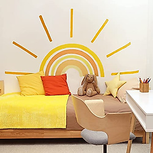 79.9X 42.1 Inch Boho Rainbow Wall Decals Removable Rainbow Wall Sticker Wall Art Vinyl Peel and Stick Rainbow Decals for Girls Kids Bedroom Nursery Playroom Decor