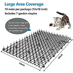 Pomeat 10 PCS Scat Mat for Cats Indoor, 16" x 12" Cat Scat Mat with Spikes Sprickle, Digging Deterrent for Dogs, Outdoor for Garden and Fence, Cat Deterrent with 7 Staples
