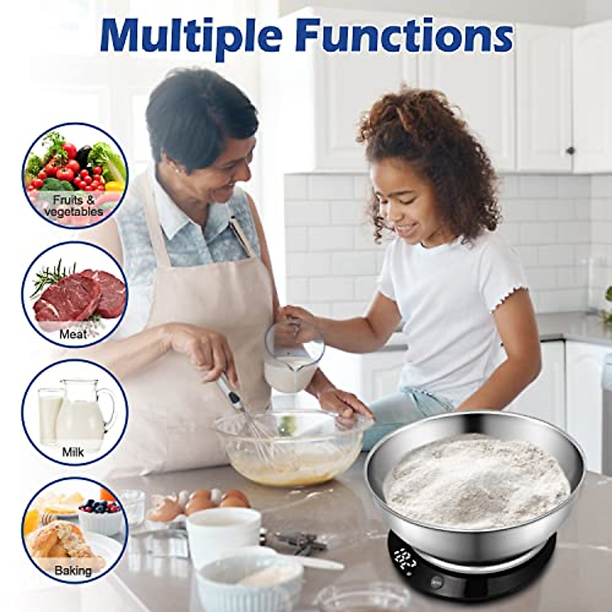 CHWARES Food Scale, Digital Kitchen Scale with Bowl Stainless Steel, Rechargeable Digital Scales Grams and Ounces for Weight Loss, Dieting, Baking, Cooking, and Meal Prep, 11lb/5kg, 0.1oz/1g