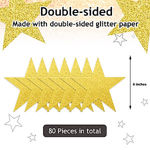80 Pieces Glitter Star Cutouts Paper Star Confetti Cutouts for Bulletin Board Classroom Wall Party Decoration Supply, 6 Inches Length (Gold)