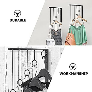 iplusmile 1 Set Wall- Mounted Metal Garment Rack Bedroom Closet Clothing Organizer with 5 Hanging Rings Clothing Garment Rack Black, 30X27CM