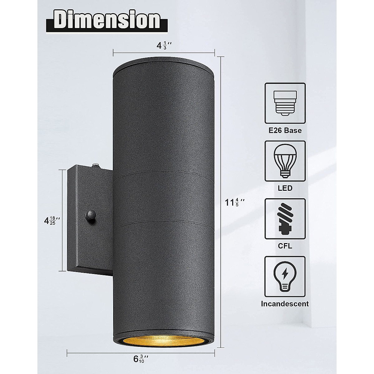 Ken & Ricky Outdoor Wall Light, Dusk to Dawn Sensor Exterior Light Fixture, Up and Down Wall Sconce with Photocell Sensor for Porch Patio Garage House Entryway-1 Pack