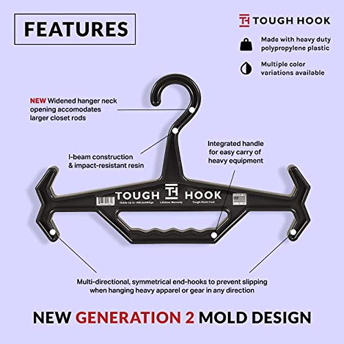 Original Tough Hook Hanger Max Pack Set of 4 | 2 Black and 2 Midnight Black |USA Made | Multi Pack