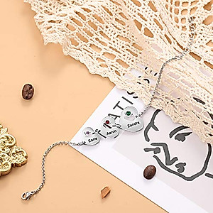 Luxladis Personalized Custom Name Heart Bracelet with 1-6 Birthstones Love Bracelet for Women Engraved Names Link Bracelets for Mother's Day Mom Girls (3 names)