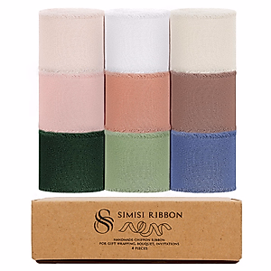 Chiffon Ribbon Mixed Color Handmade Frayed Fringe Sheer Boho Silk Ribbons for Gift Wrapping, Floral, Wedding Invitations, Bouquet, 1-1/2'' 2 Yards*9 Rolls