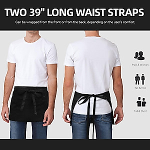 NLUS 3 Pack Server Aprons with 3 Pockets, Water Oil Stain Resistant Waitress Waiter Apron Black Waist Aprons Bistro Apron for Women Men, 24 X 12 inch