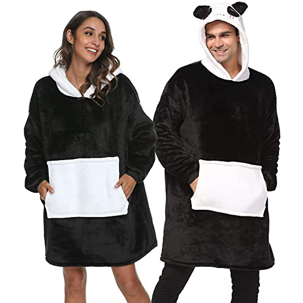 LATH.PIN Panda Wearable Blanket Hoodie Oversized Sherpa Fleece Hoodie Blanket Giant Hooded Sweatshirt Blanket Jacket with Sleeves