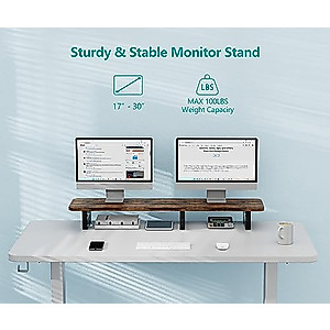 Zimilar Dual Monitor Stand Riser, Large Wooden Computer Monitor Stand with Storage for Office Accessories (Rust Brown)
