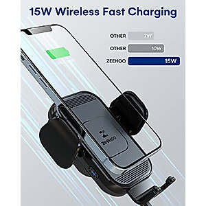 [Upgraded Version] ZeeHoo Wireless Car Charger,15W Fast Charging Auto-Clamping Car Mount, Dash, Air Vent Charging Car Phone Holder for iPhone 14 13 12 11, Samsung Galaxy S23+ S22, etc. (Black)