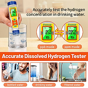 UIUZMAR Hydrogen Water Tester pH Meter 6 in 1 pH H2 ORP TDS EC Temp Tester Dissolved Hydrogen Tester for Hydrogen Water Bottle pH and ORP Meter for Household Drinking Water Hydroponics Pool