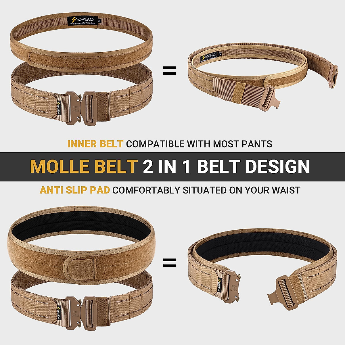 VOTAGOO Tactical Belt-Battle Belt, with Quick Release Buckle MOLLE Belt, Law Enforcement Military Heavy Duty Gun Holster Belt