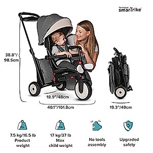 smarTrike STR5 6 in 1 Modular Foldable Toddler Stroller Tricycle Combination with 1 Hand Steering, Shock Absorbency, and 5 Point Harness, Gray Melange