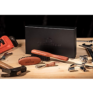 ZilberHaar Beard Brush Grooming Kit - Stiff Bristles Boar Bristles - Ideal for Medium to Long, Thick Beards - Distributes Balm & Oil for Growth/Styling - With Brush Cleaning Tool