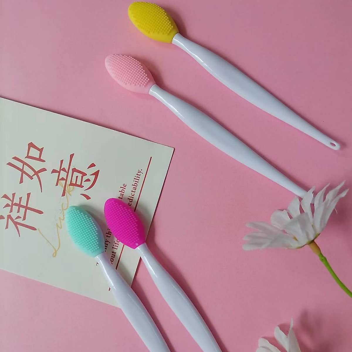 4 PCS Lip Scrub Brush,Double-Sided Silicone Exfoliating Lip Brush Exfoliating Brush for Men Wome Double-sided Soft ​Lip Brush for ​Smoother and Fuller Lip Appearance